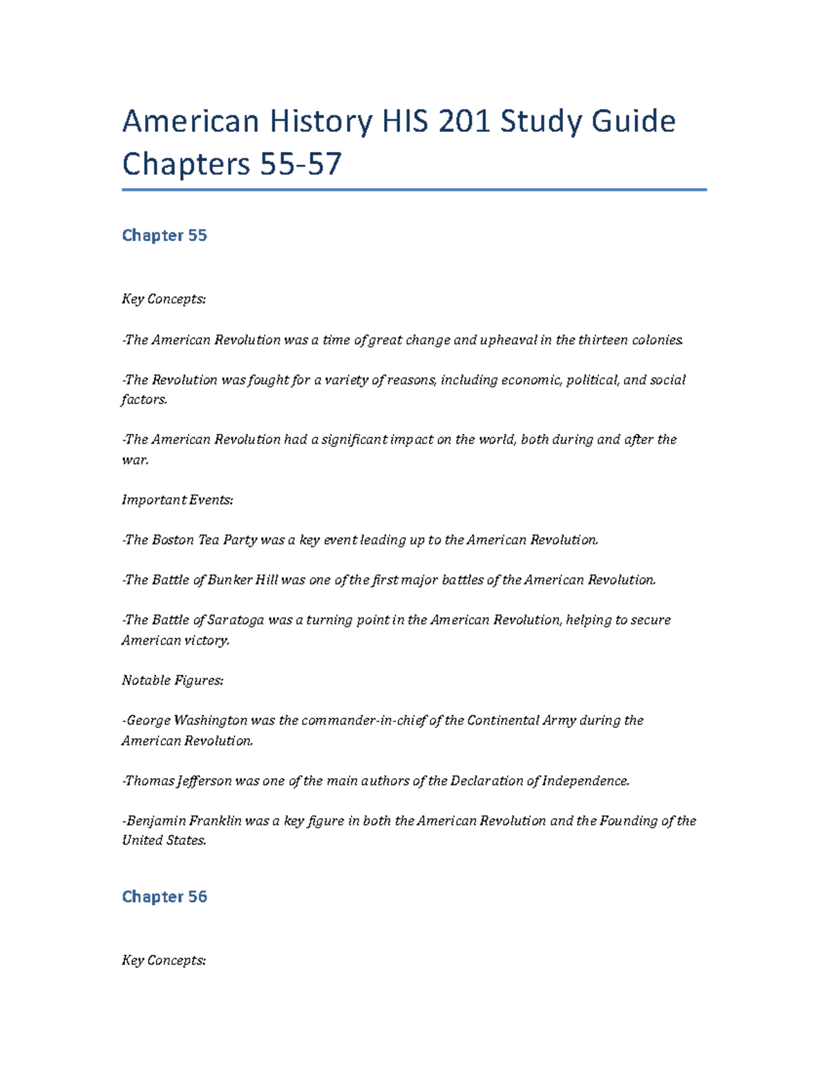 American History HIS 201 Study Guide - Studocu