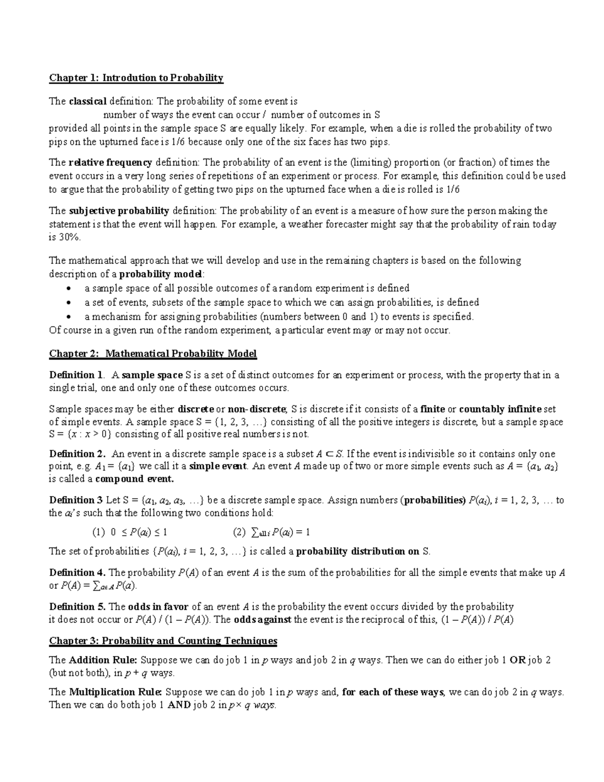 Stat 230 Study Notes - Summaries, Rule Sheets - Chapter 1: Introdution ...