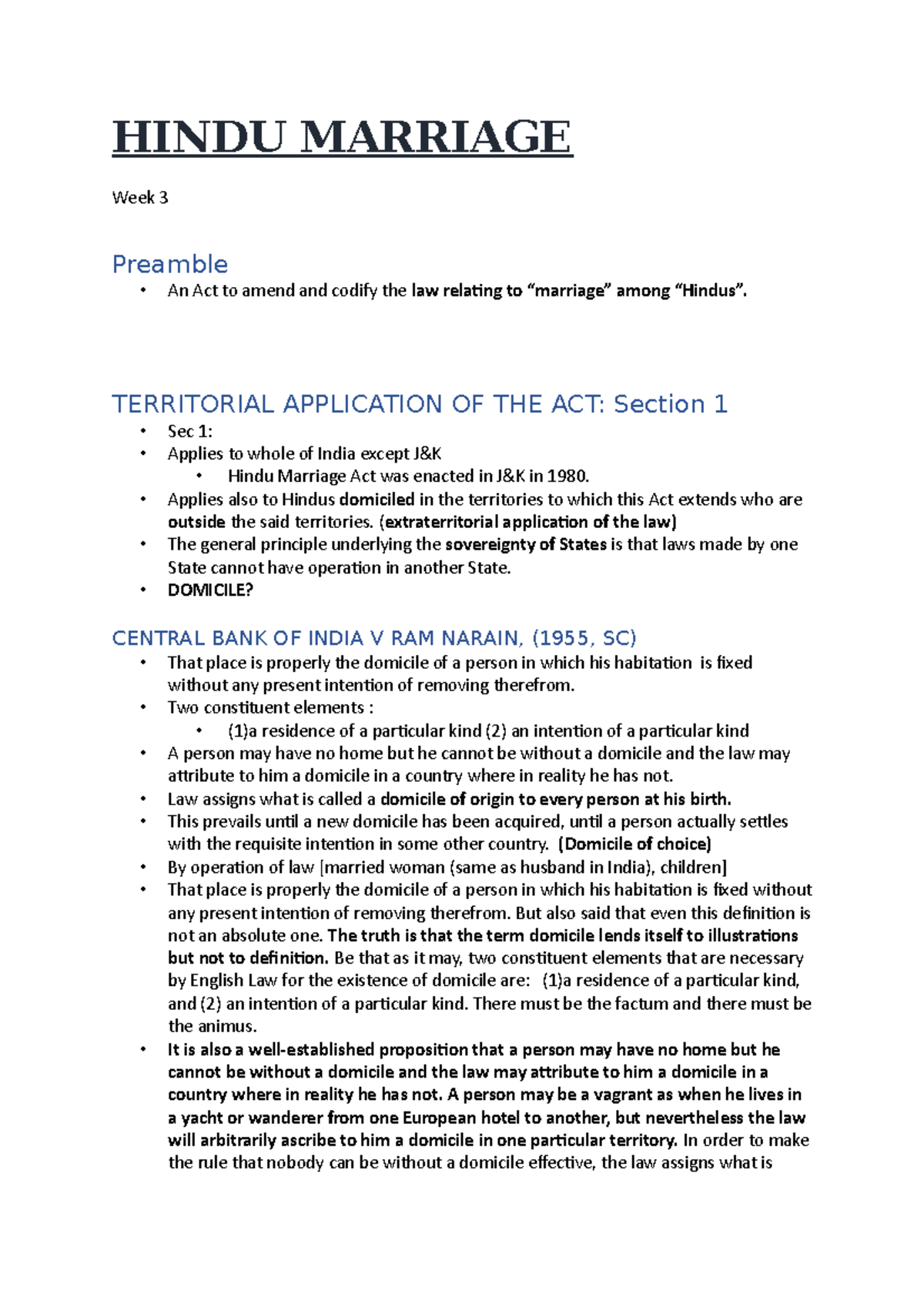 Hindu Marriage - Notes - Family Law 1 - Studocu
