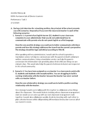 D096- Performance Assessment Task 2 Passed 1st attempt - Jennifer ...