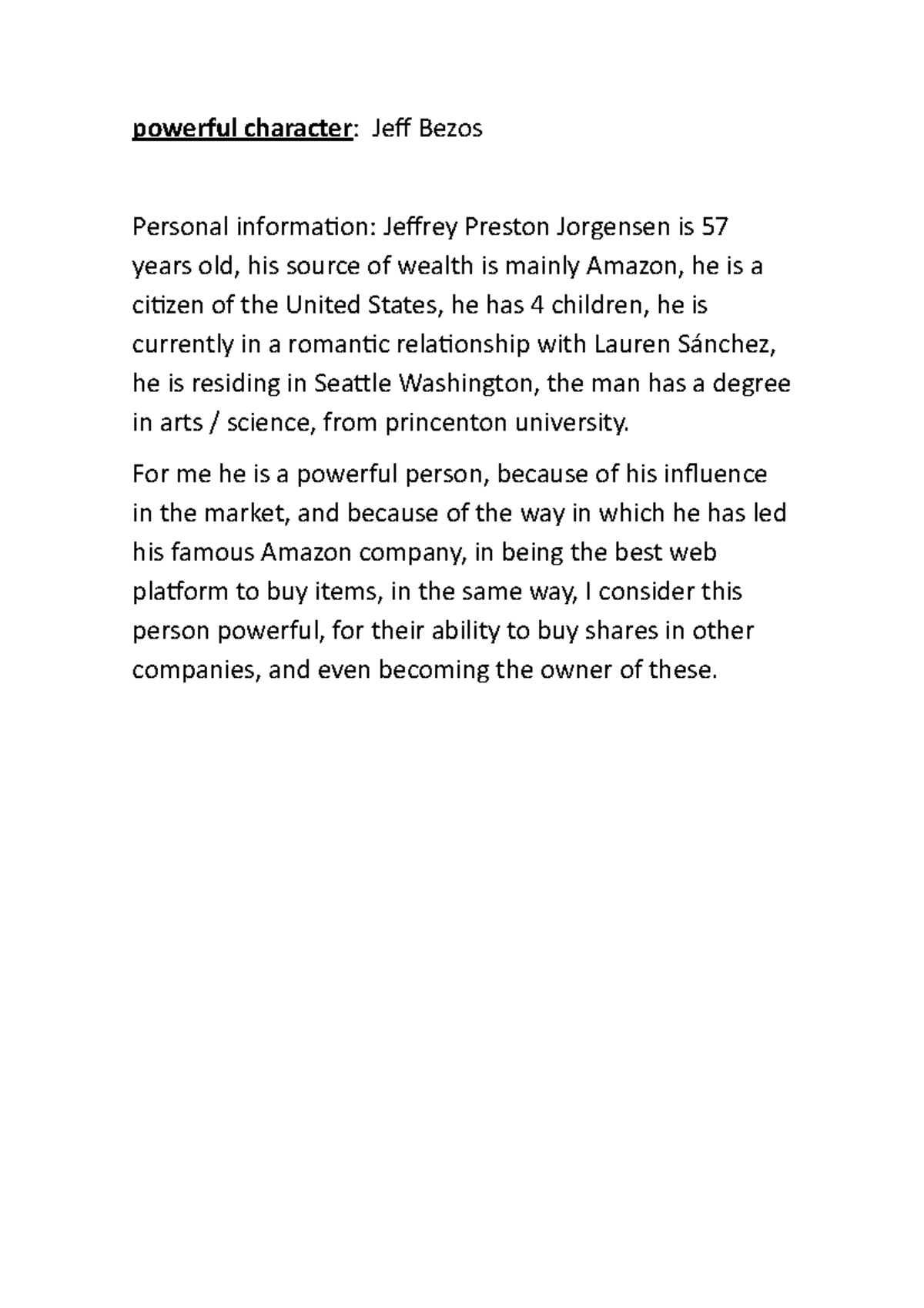 Persona poderosa - powerful character: Jeff Bezos Personal information ...