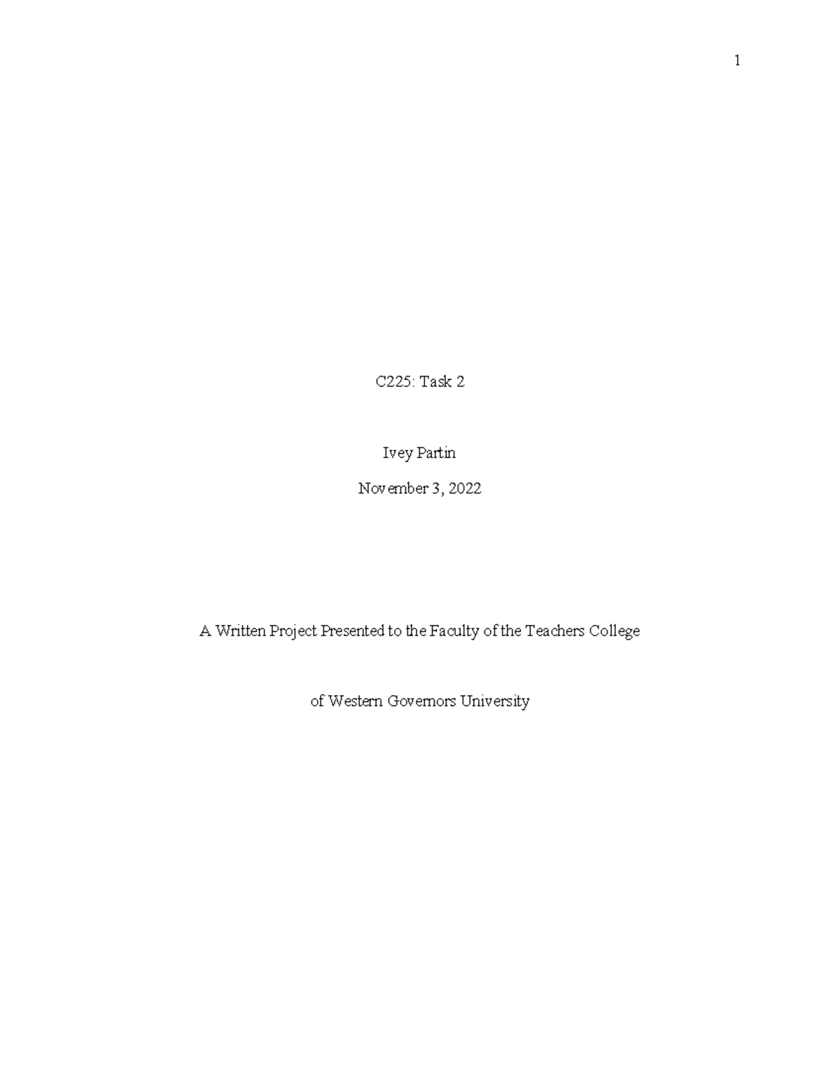 C225 Task 2 Ivey Partin (33217) - C225: Task 2 Ivey Partin November 3 ...