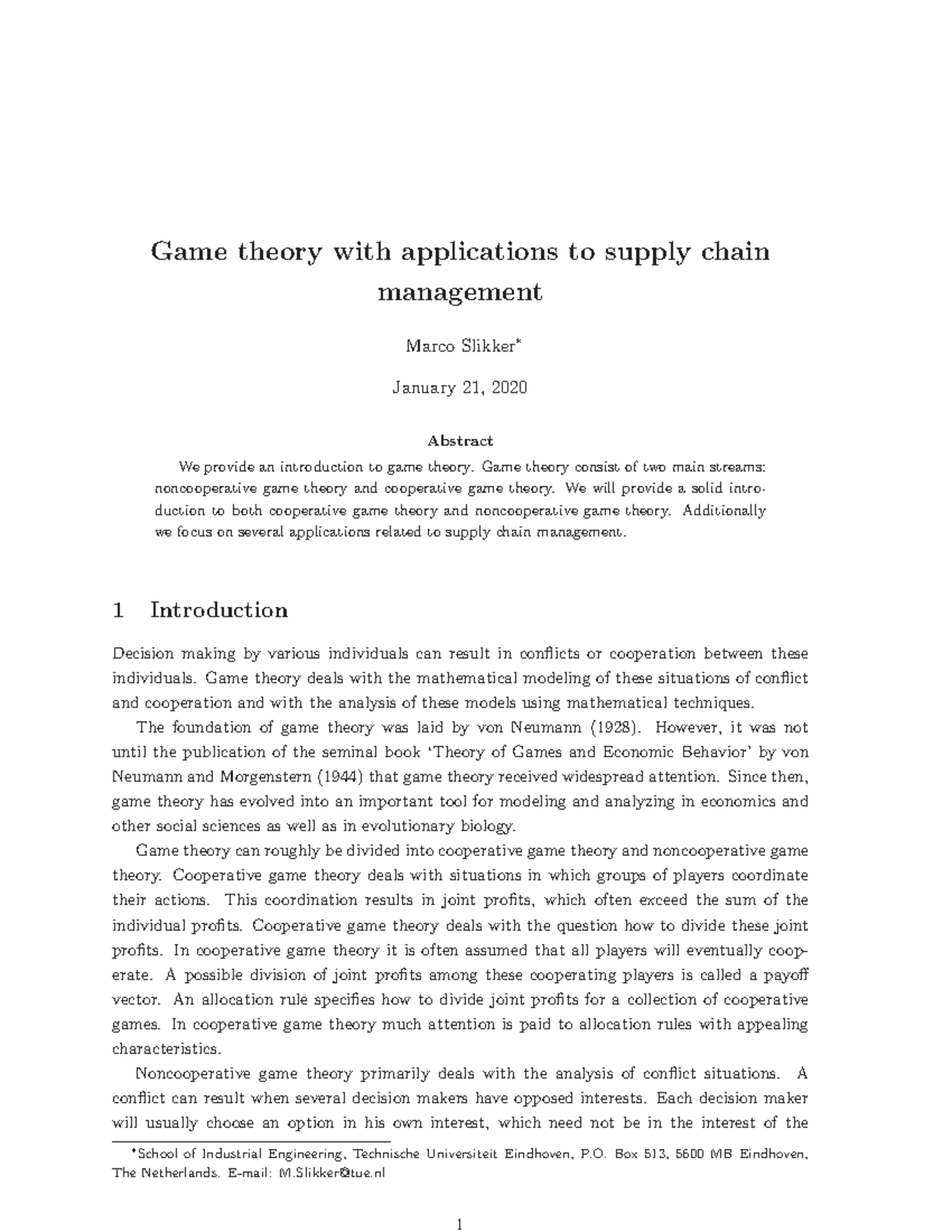 Game Theory 2020Lectures 1-6 - Game theory with applications to supply ...