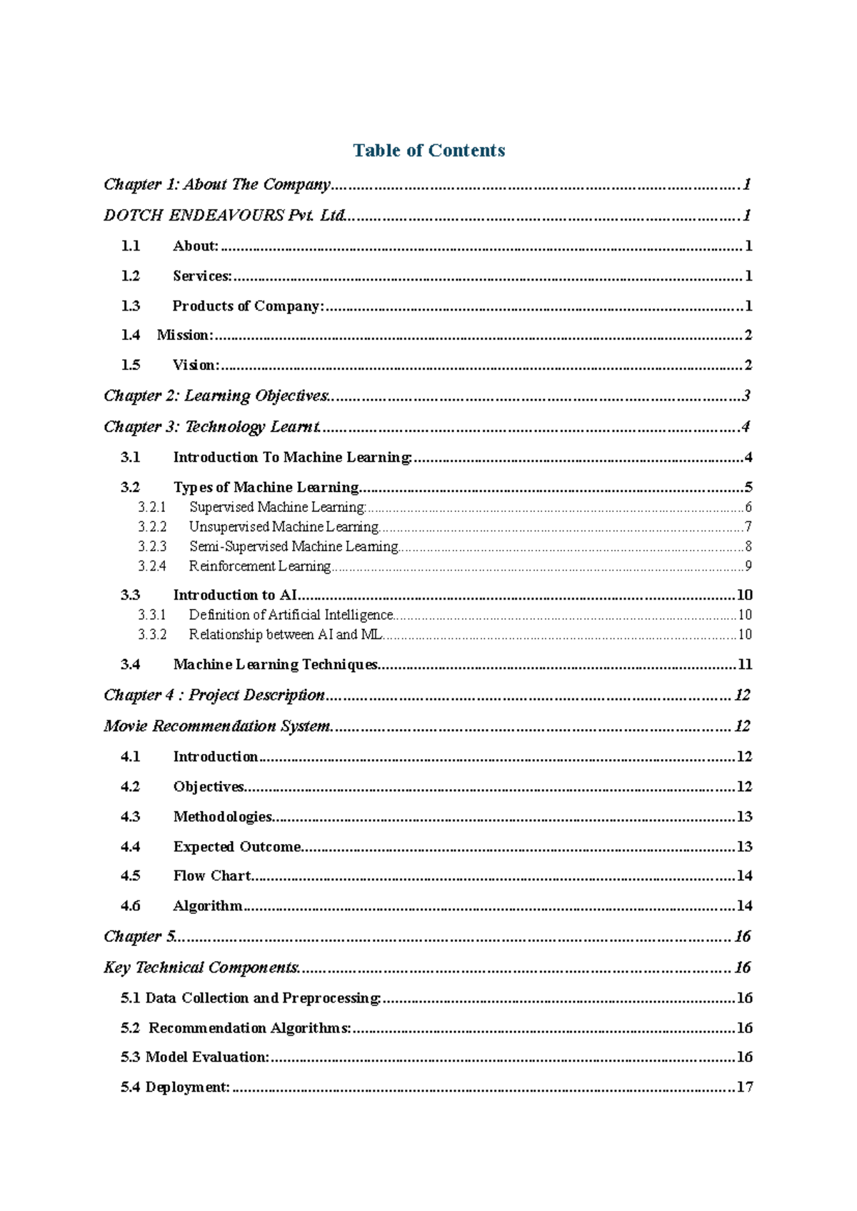 Pavan Internship Report - Table of Contents Chapter 1: About The - Studocu