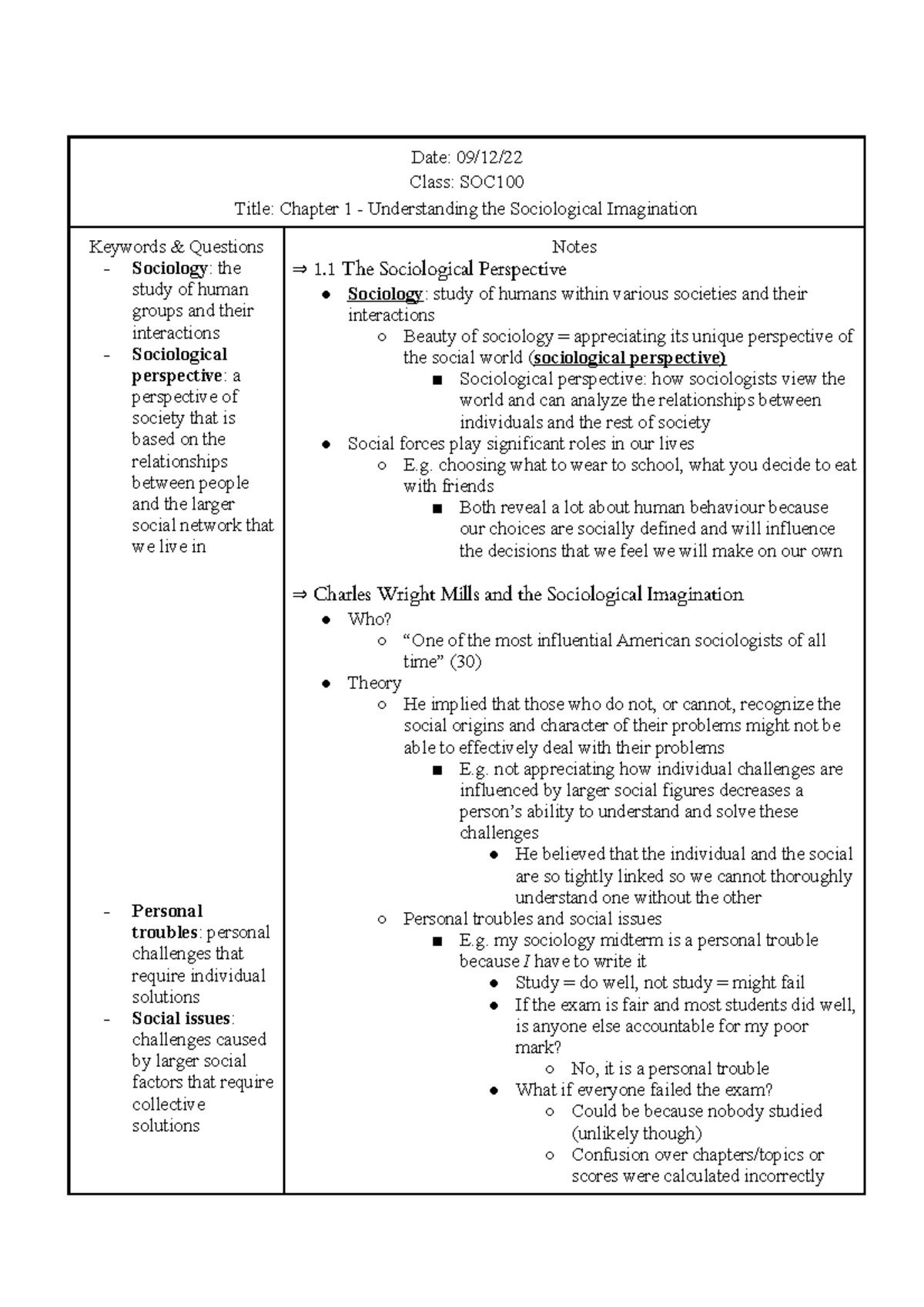 W2 Chapter 1 - Understanding the Sociological Imagination - Date: 09/12 ...