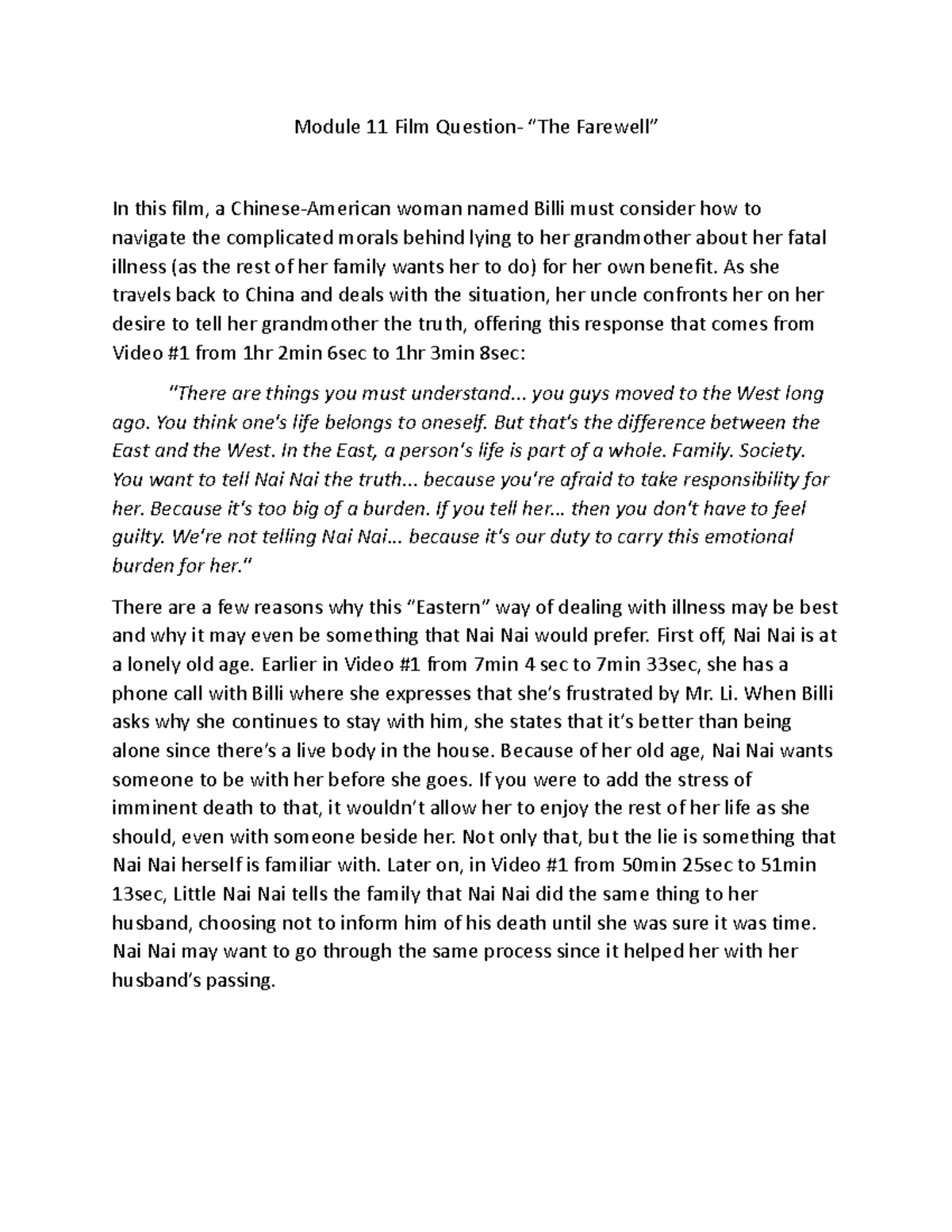 Module 11 Film Question - Module 11 Film Question- “The Farewell” In ...
