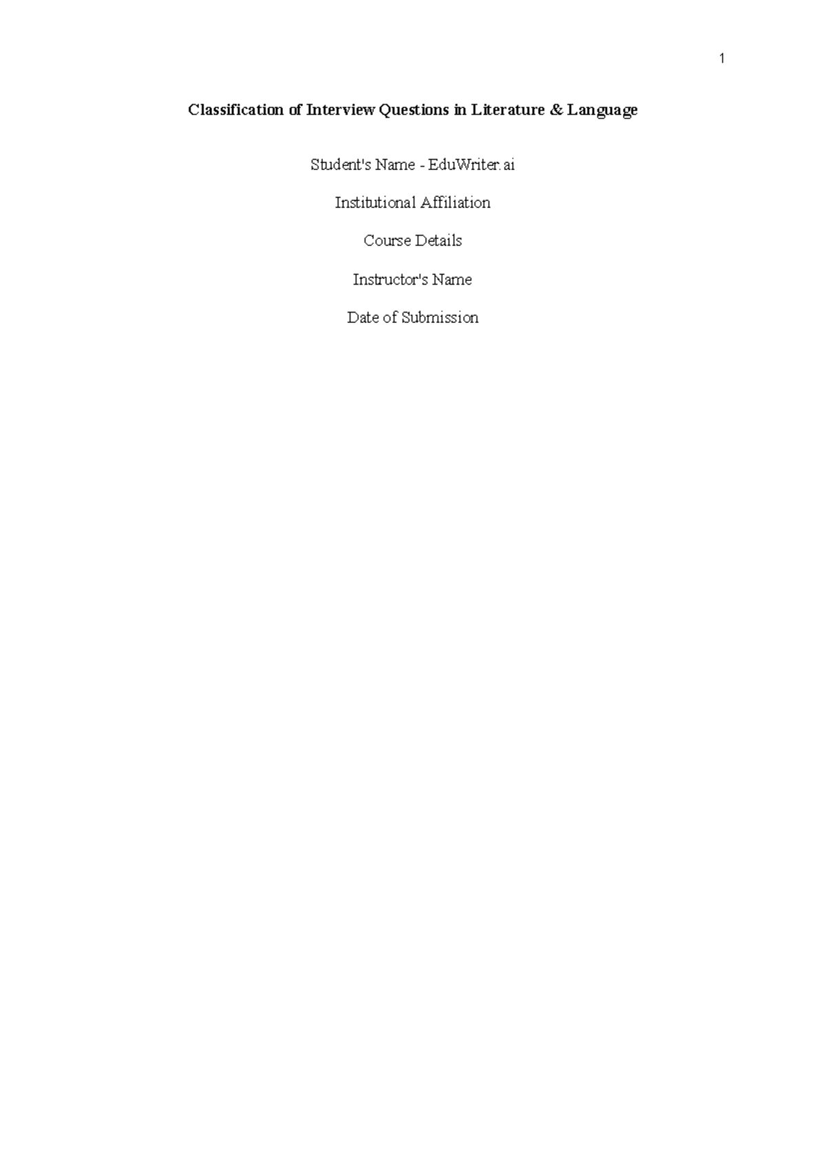 Examples of classification of interview questions - Classification of ...