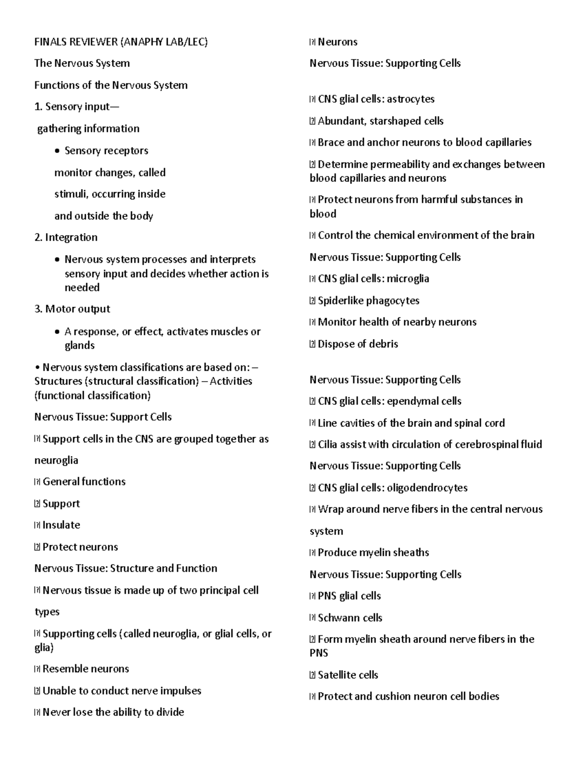 Finals- Reviewer- Anaphy - FINALS REVIEWER (ANAPHY LAB/LEC) The Nervous ...