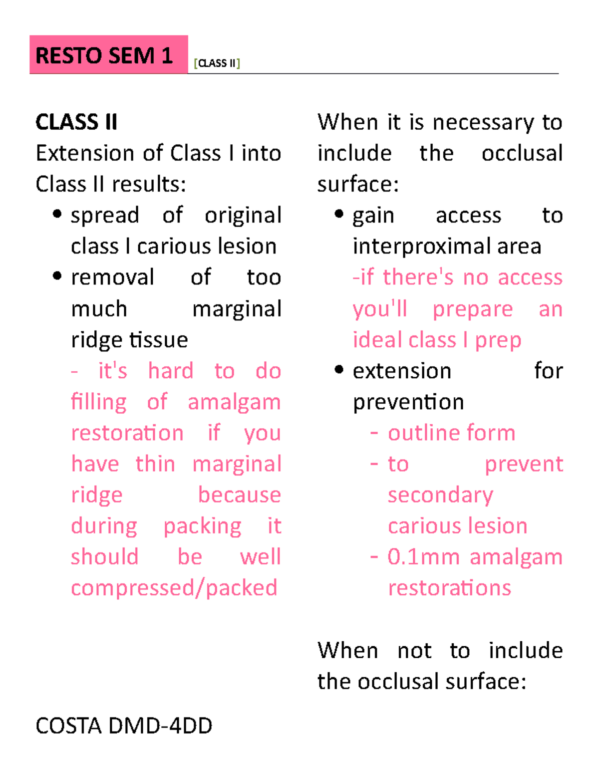 Resto sem 1 - discussion 01-22-2020 - CLASS II Extension of Class I ...