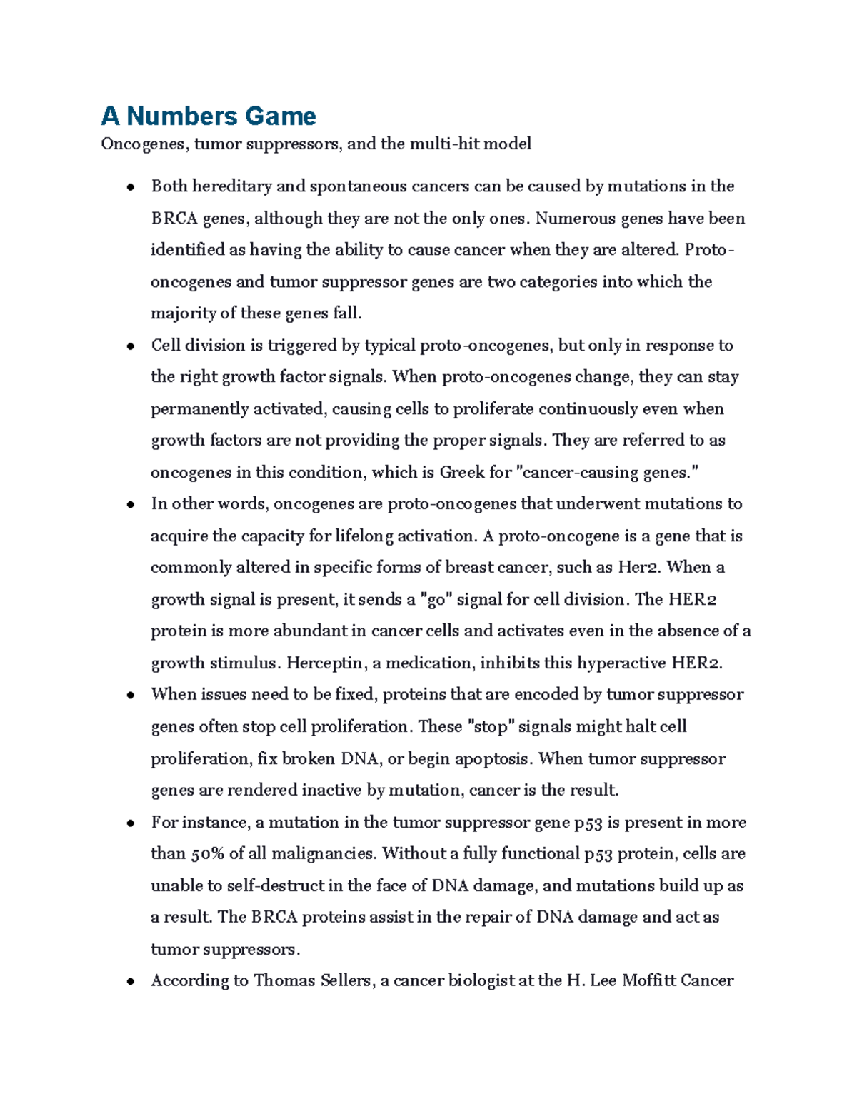 Bio ch. 10.5- A Numbers Game - A Numbers Game Oncogenes, tumor ...