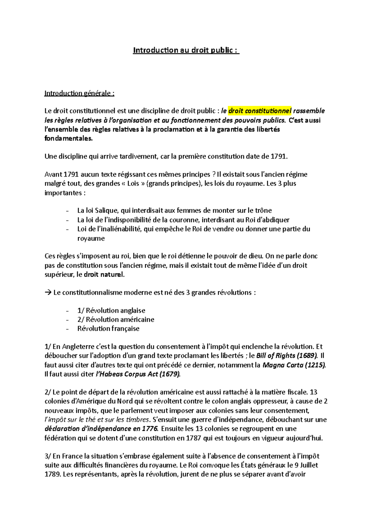 Cours complet Introduction au droit public L1 - Introduction au droit public : Introduction ...