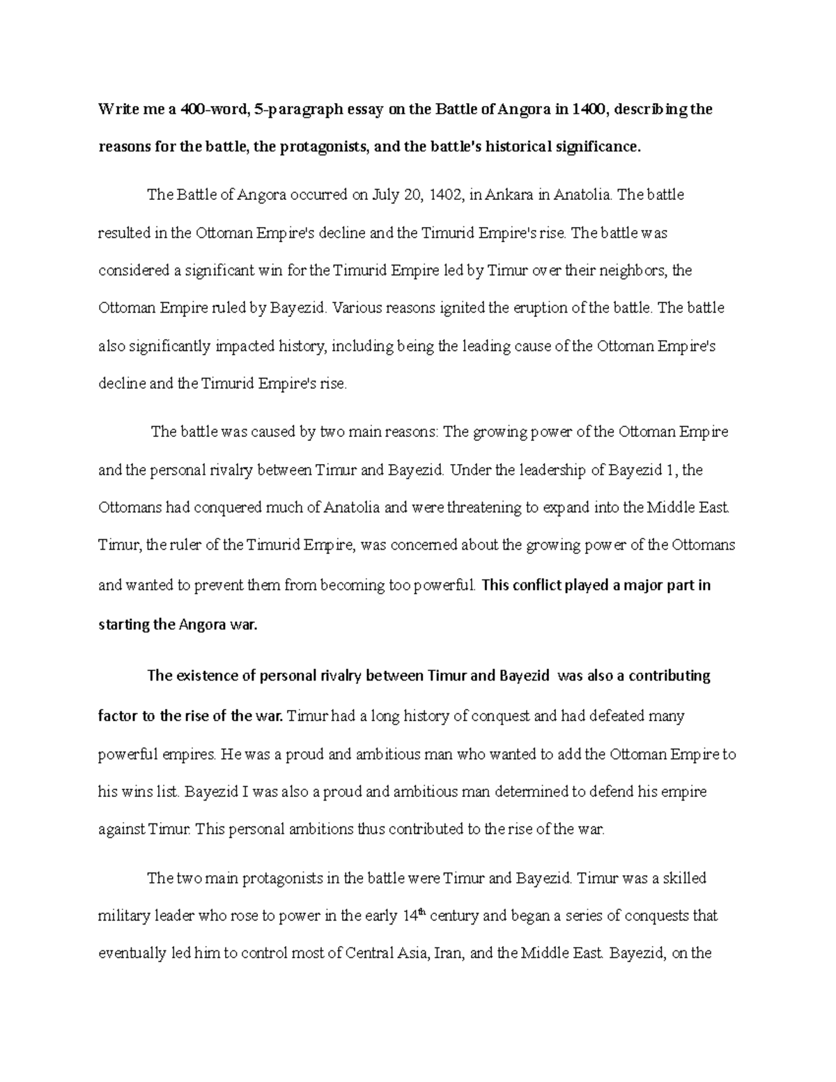 Battle of Ankara edited - Write me a 400-word, 5-paragraph essay on the ...