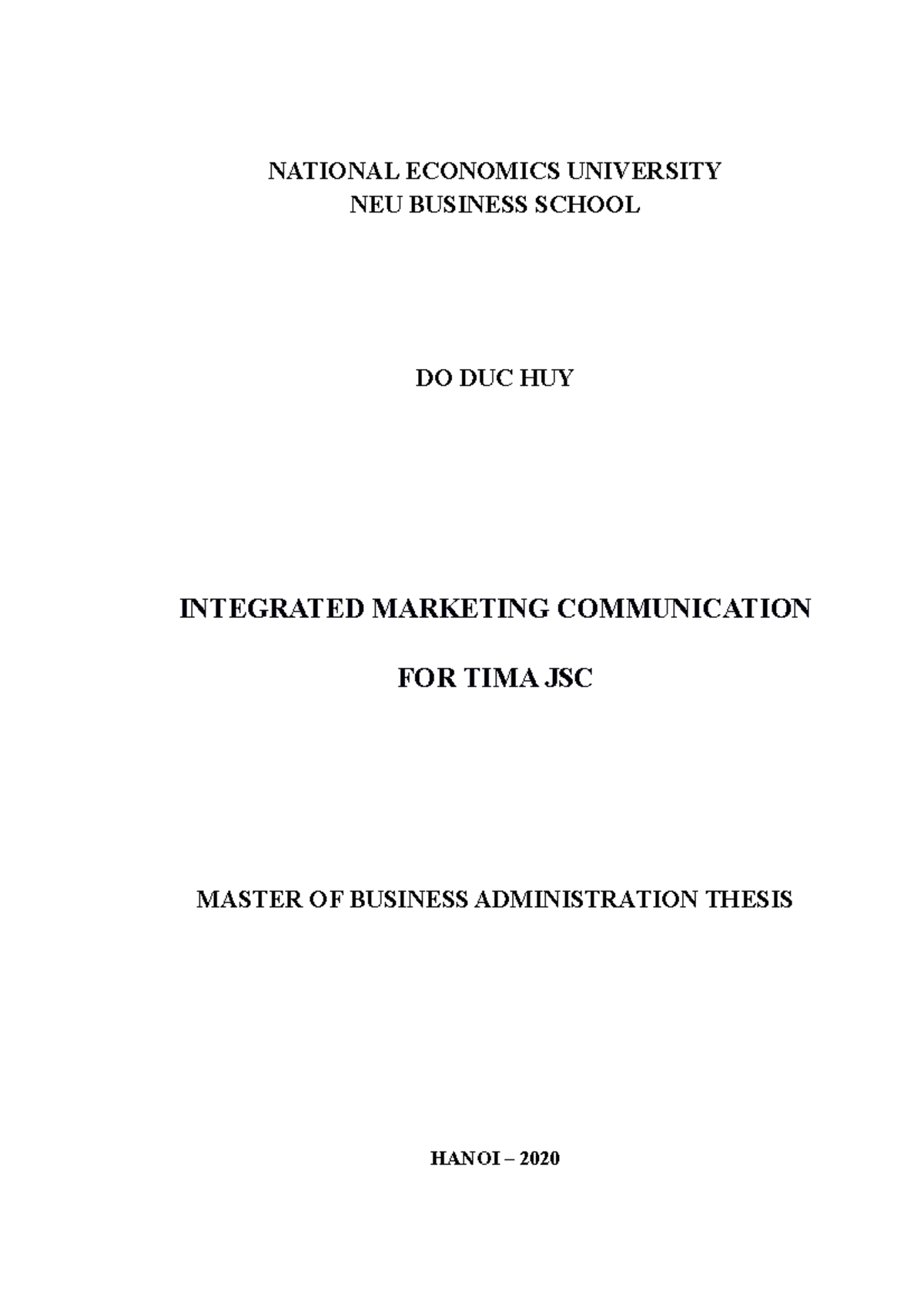 DO DUC HUY - EMBA17016 - IMC of Tima Jsc - NATIONAL ECONOMICS ...