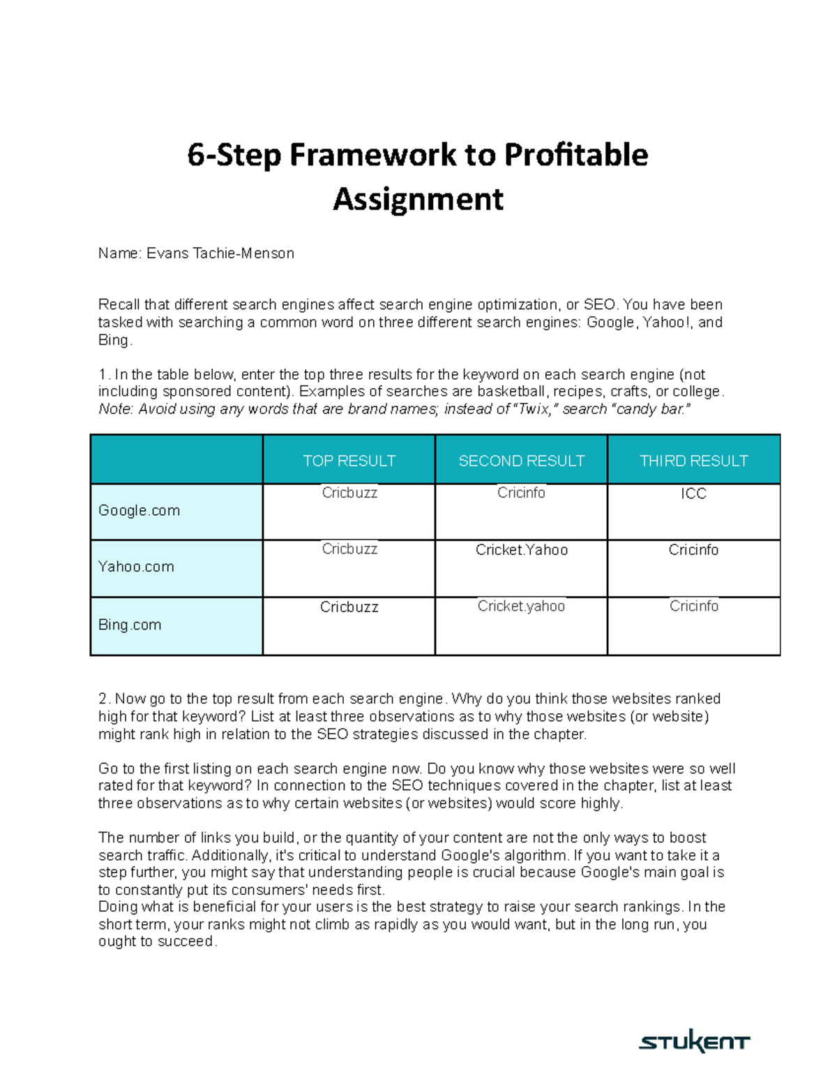 Mkt241 document 6-Step Framework To Profitable Assignment - 6-Step ...