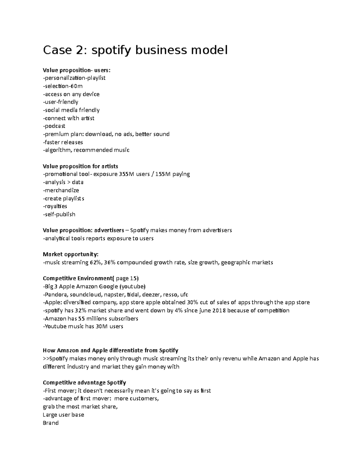 Case 2 Spotify - cases summaries and main points - Case 2: spotify ...