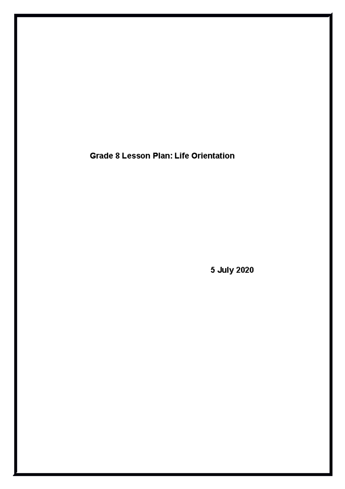 Lesson Plan 3 - Grade 8 Lesson Plan: Life Orientation 5 July 2020 ...