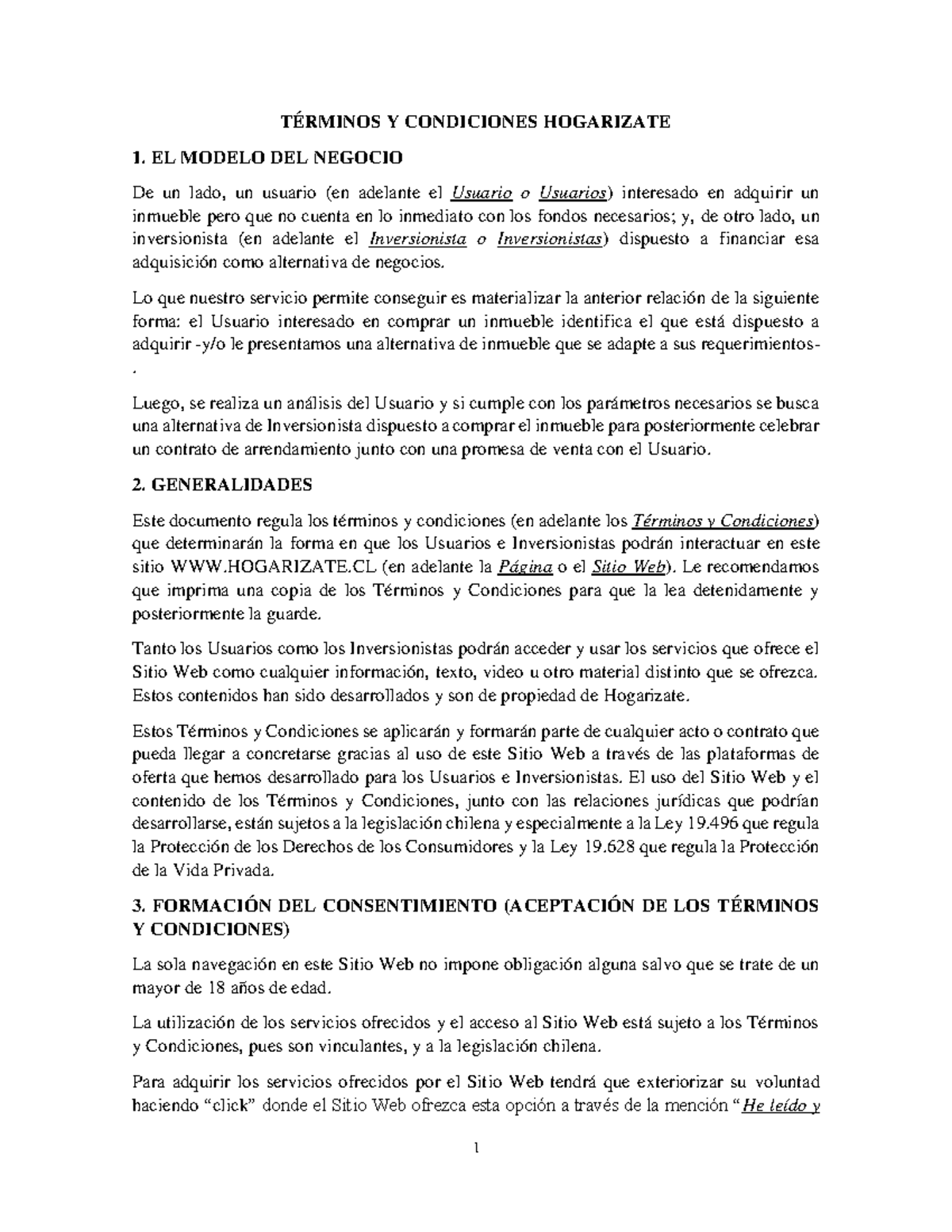 Terminos y Condiciones Hogarizate - TÉRMINOS Y CONDICIONES HOGARIZATE 1 ...