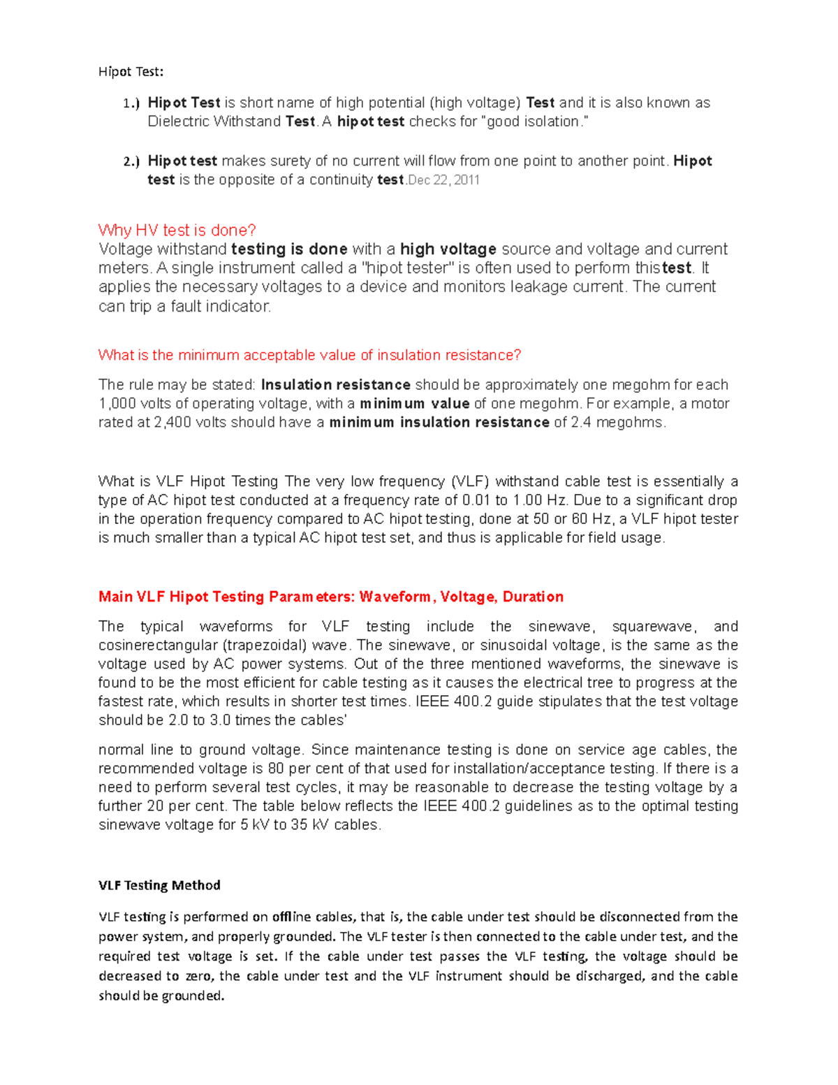 Hipot Testing - Hipot Test: 1.) Hipot Test is short name of high ...