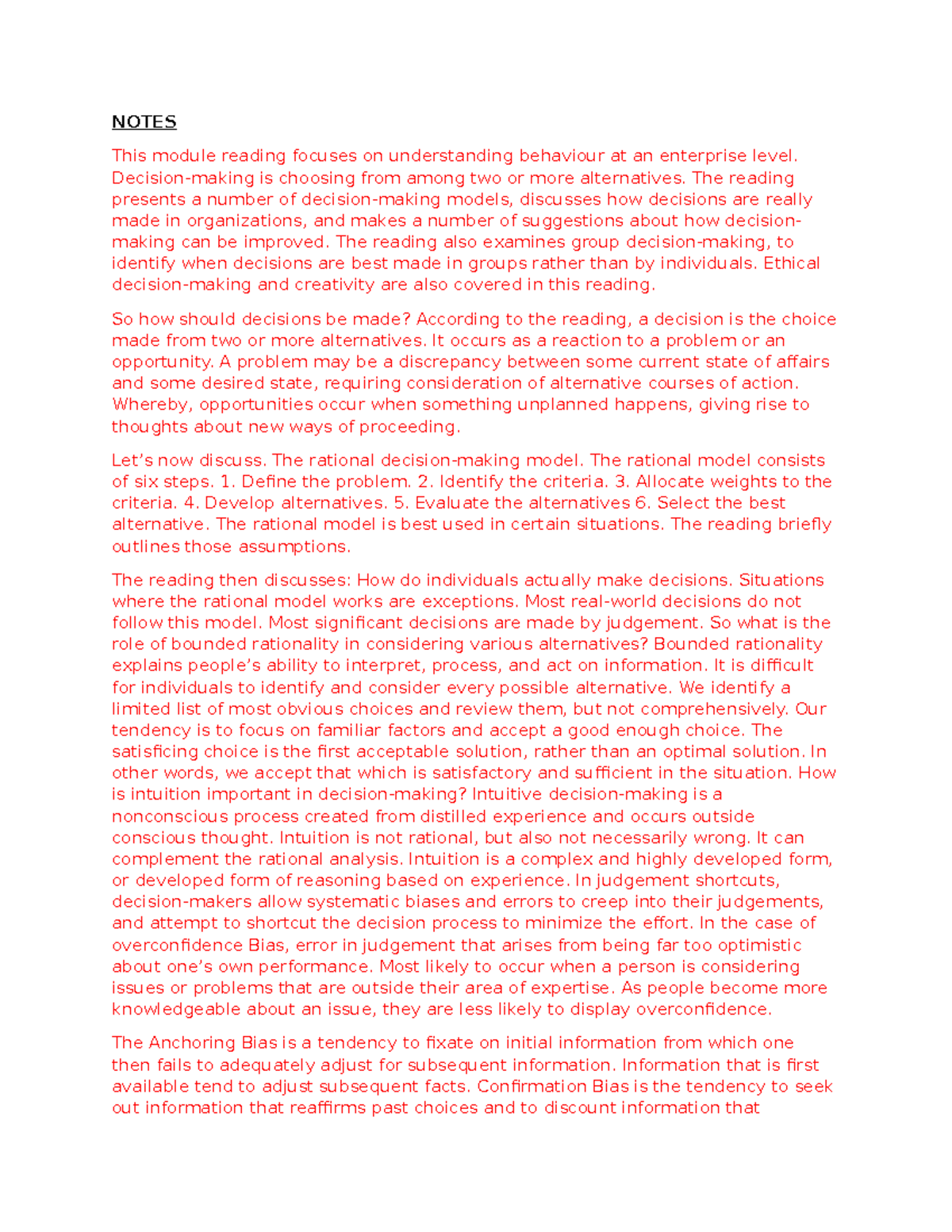 Module 9 Commentary Notes - NOTES This module reading focuses on ...