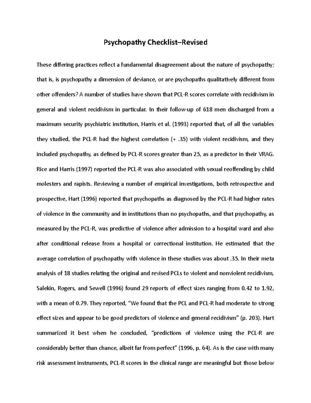 Psychopathy Checklist–Revised - Psychopathy Checklist–Revised These ...