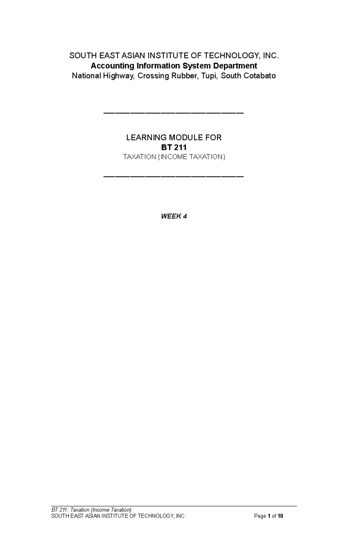 BT 211 Module 04 AIS - Notes - SOUTH EAST ASIAN INSTITUTE OF TECHNOLOGY ...