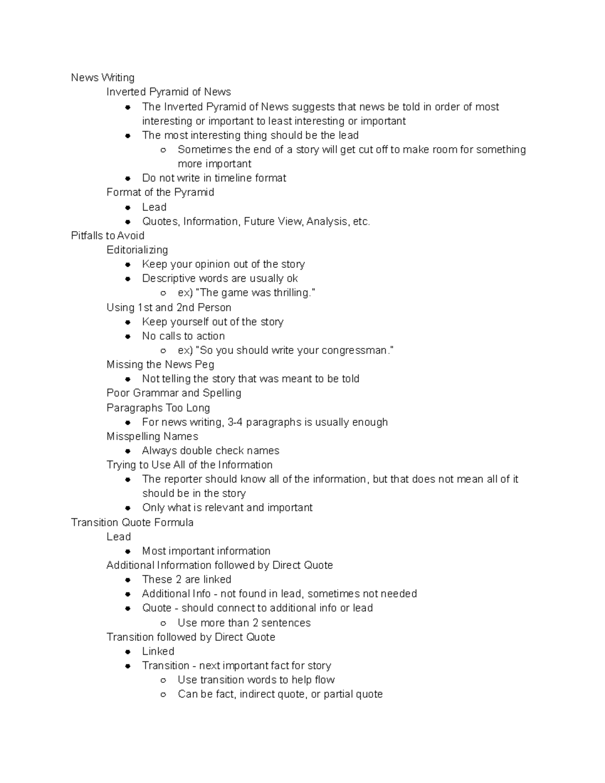 Principles of Journalism Notes - News Writing Inverted Pyramid of News ...