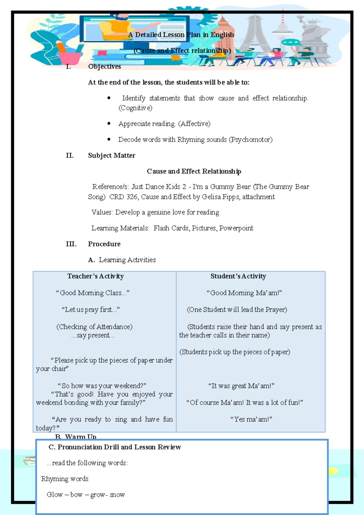 Salazar Alyssa FAYE D Lesson Plan 3 Cause And Effect Relationship 