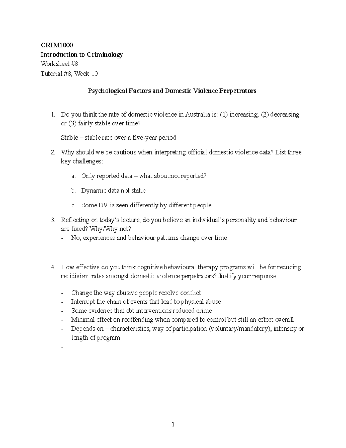 Tutorial 8 Psychological Factors and Criminal Behaviour - Introduction ...