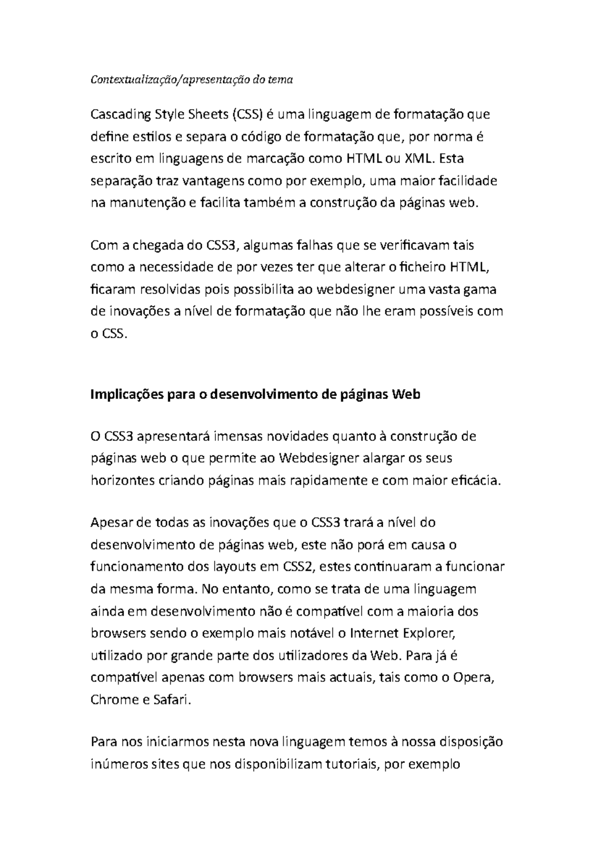 CSS - Resumos dobre CSS - do tema Cascading Style Sheets (CSS) uma linguagem de que define ...