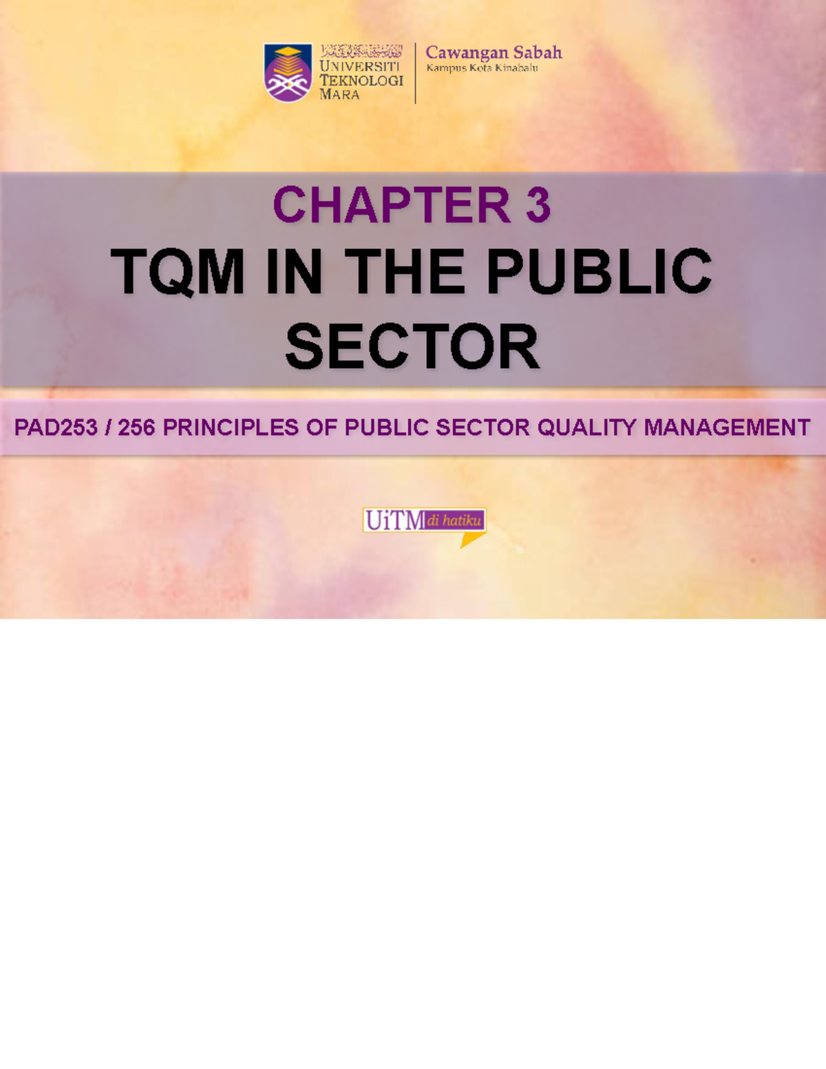 Topic 03 - TQM in the Public Sector - CHAPTER 3 TQM IN THE PUBLIC SECTOR PAD253 / 256 PRINCIPLES ...