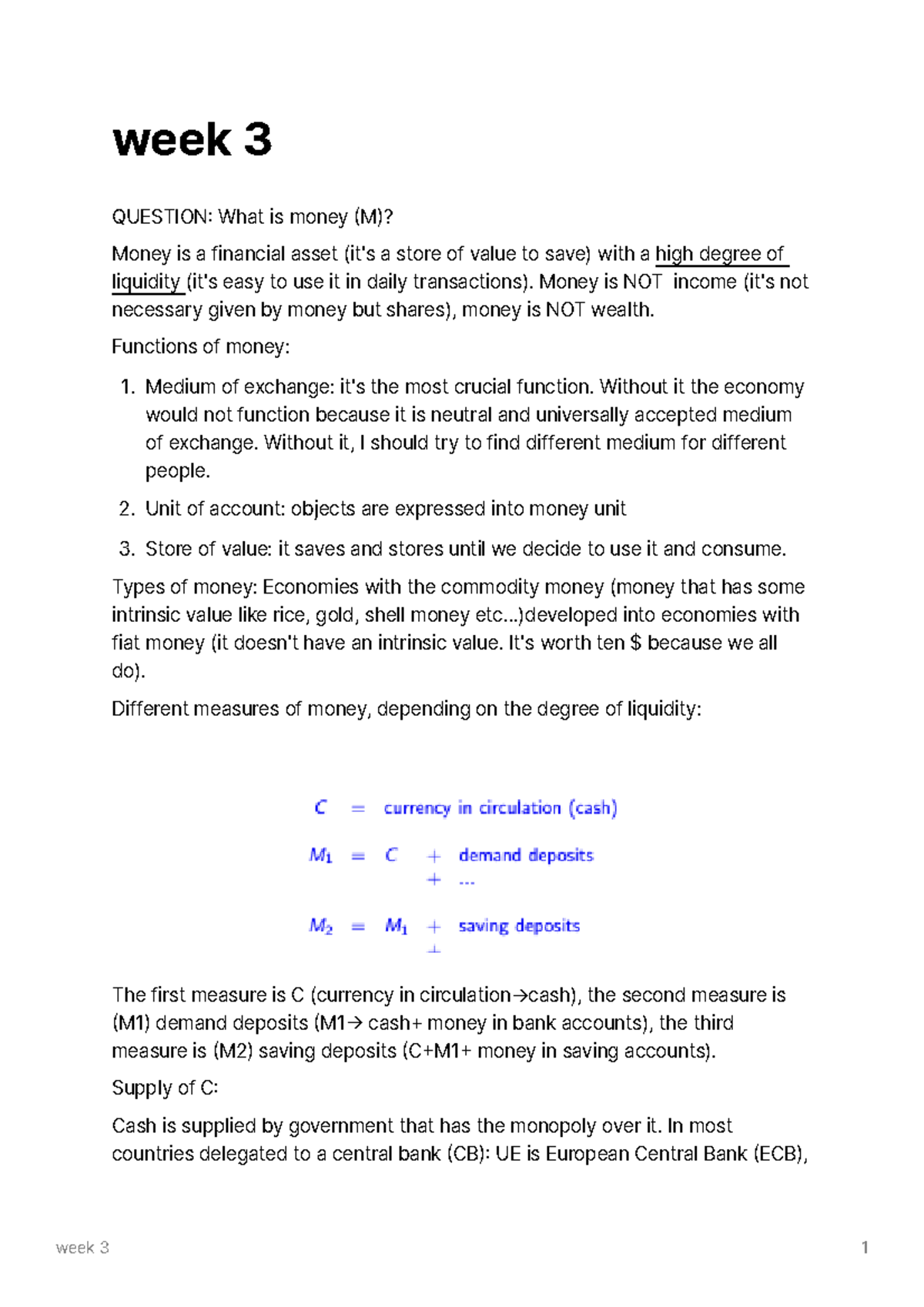 Week 3 Lecture Notes Week Week 3 UESTION What Is Money M week-3-lecture-notes-week-week-3-uestion-what-is-money-m