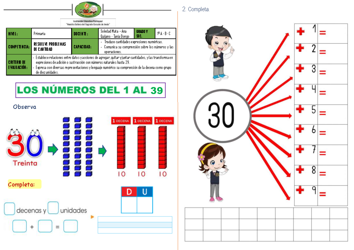 Actividad 18 - Numeros hasta 39 - NIVEL: Primaria DOCENTE: Soledad Mata ...