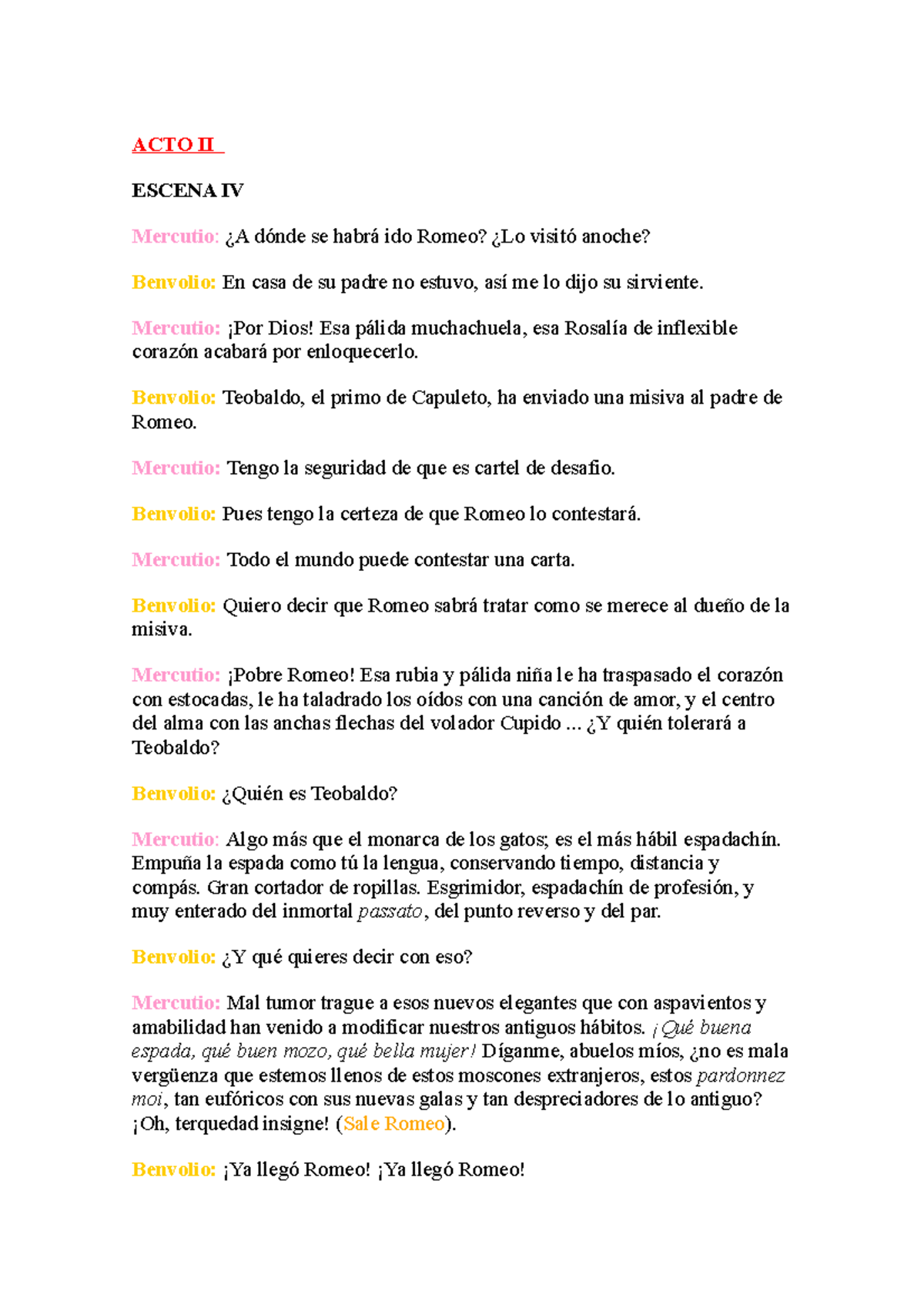 ACTO II , Escena 4 - romeo y julieta resumen de un acto - ACTO II ...