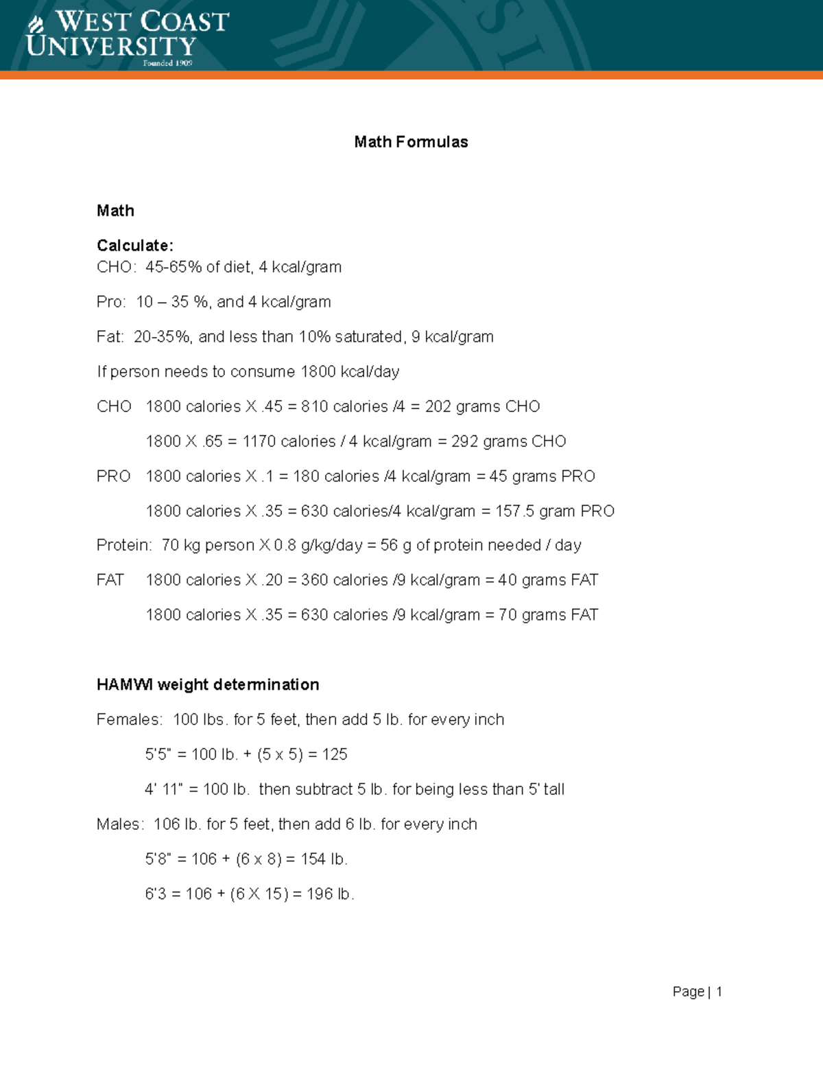 Nutrition Math Formulas - Math Formulas Math Calculate: CHO: 45-65% of ...