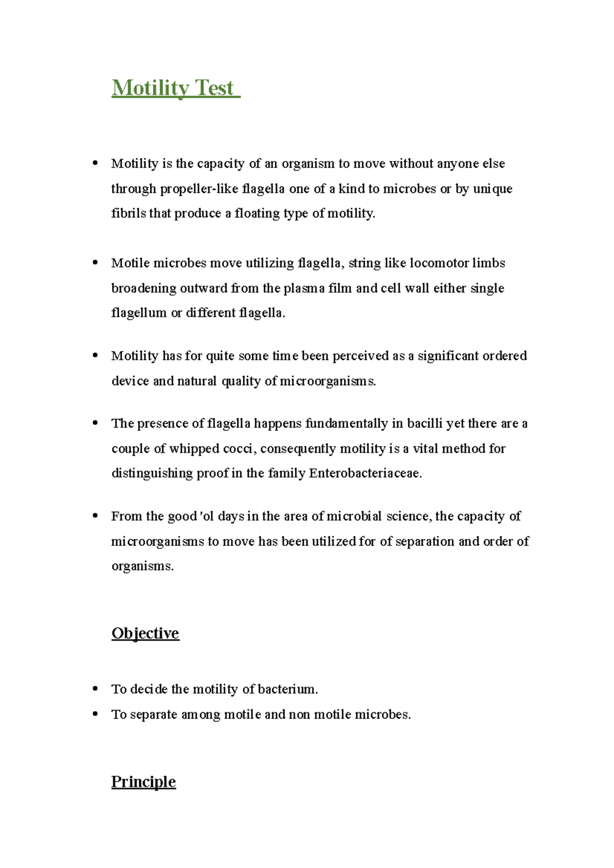 Motility Test - useful lecture notes - Motility Test Motility is the ...