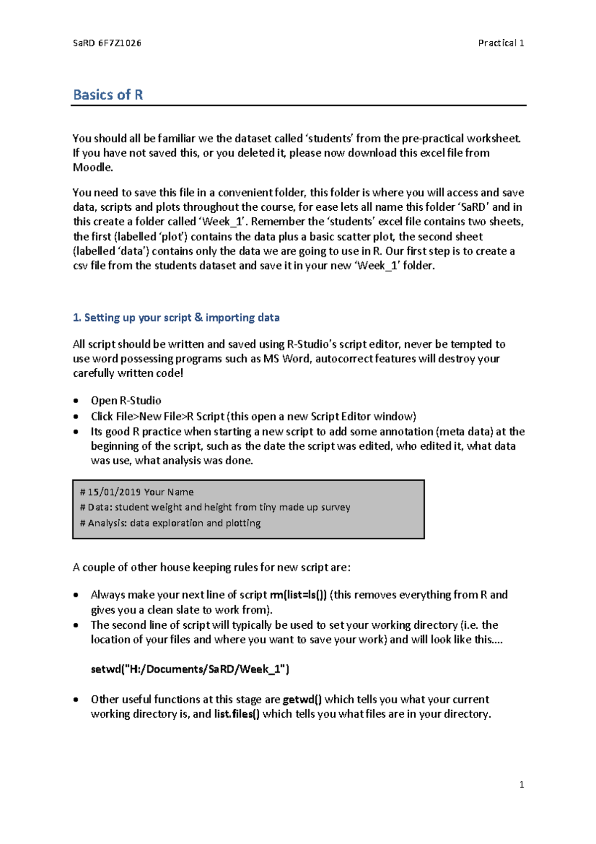 Practical 1 Week One Assignment Understanding The Basics Of R Warning Tt Undefined