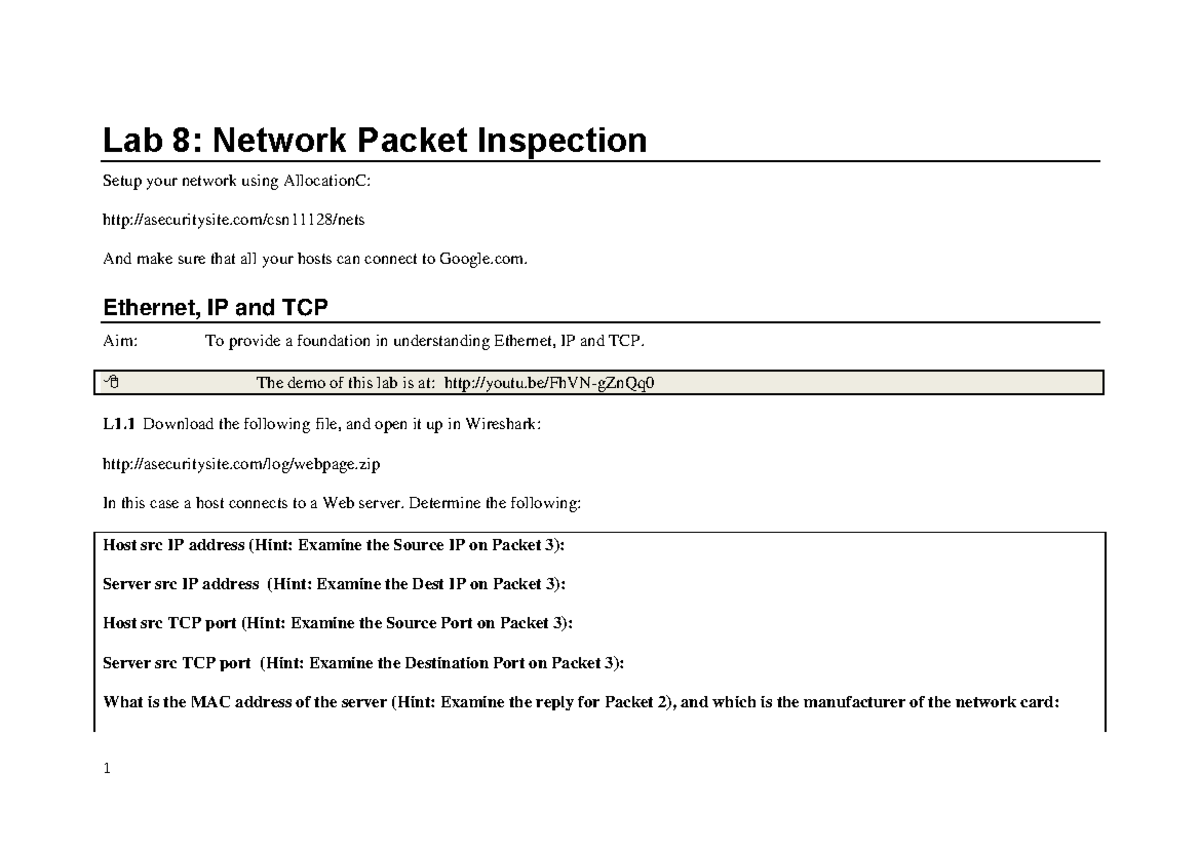 Lab08 Netw Packet Inspect - Lab 8 : Network Packet Inspection Setup ...