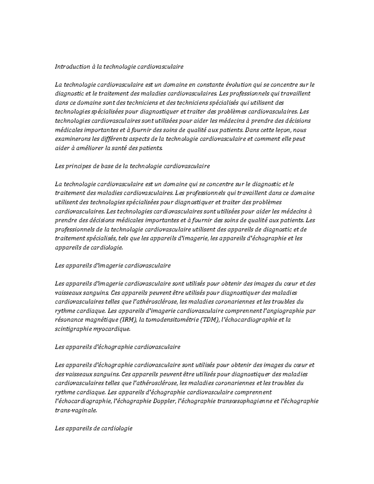 Cardiovascular Technology Study Notes - Introduction à la technologie ...