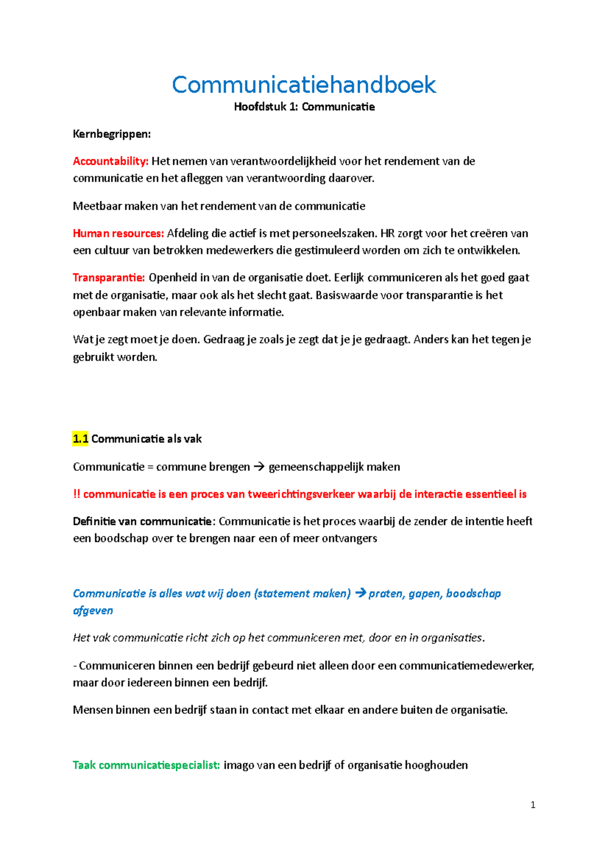 Communicatiehandboek - Communicatiehandboek Hoofdstuk 1: Communicatie ...