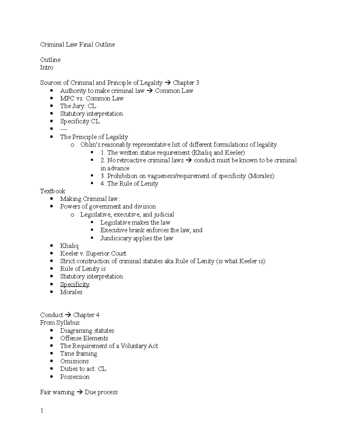 Criminal Law Outline - study guide - Criminal Law Final Outline Outline ...