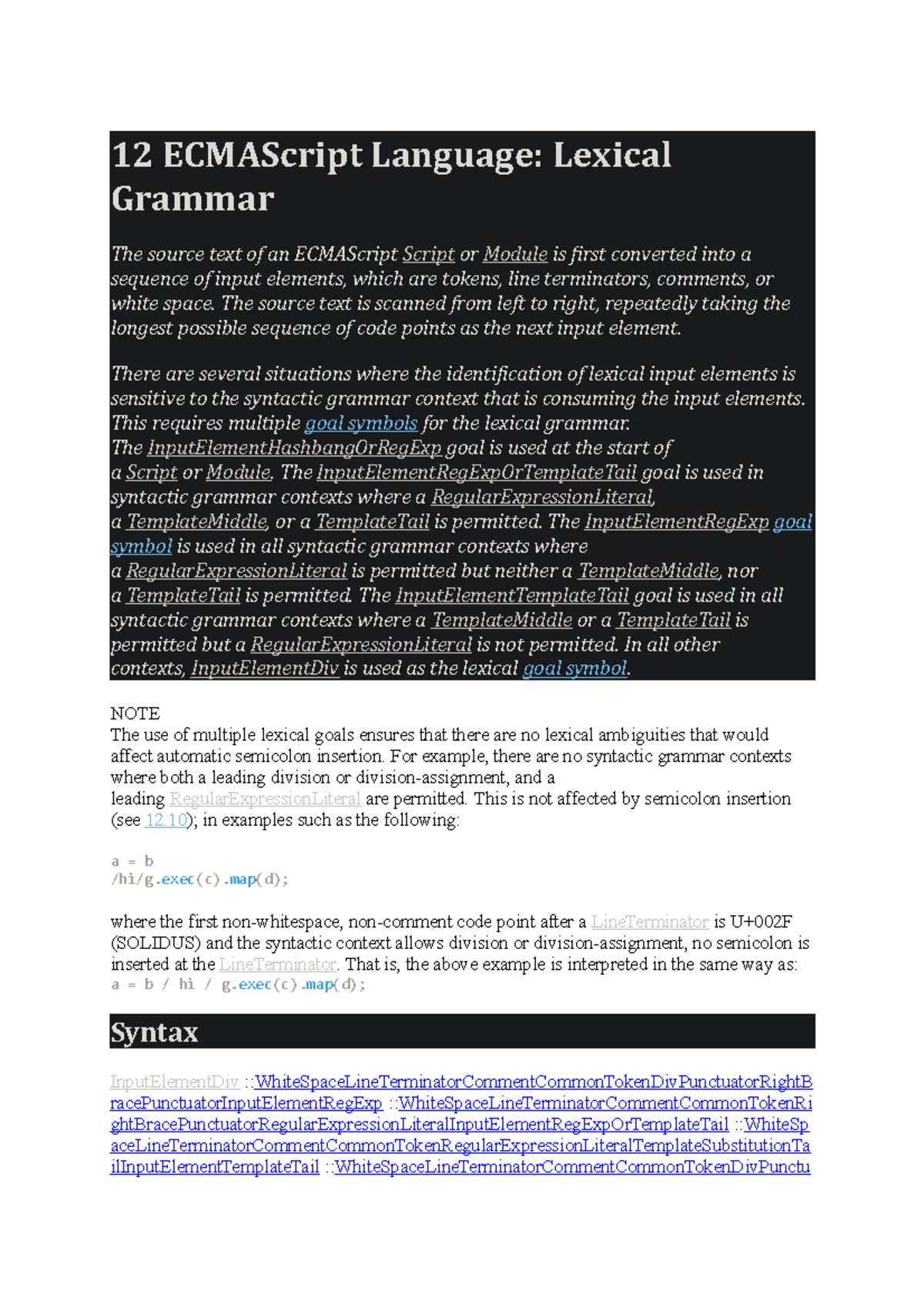 12 Yes 12 Ecmascript Language Lexical Grammar The Source Text Of An Ecmascript Script Or