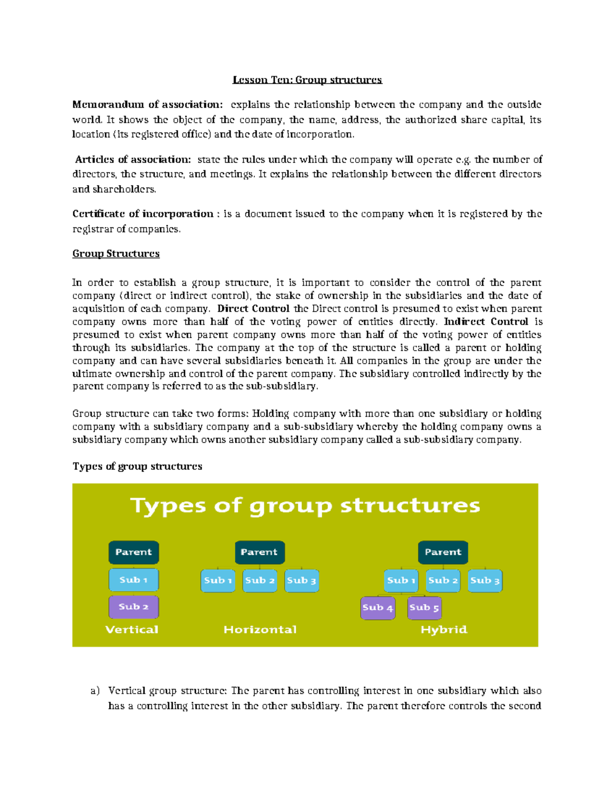 Lesson Ten - Group structures - Lesson Ten: Group structures Memorandum ...