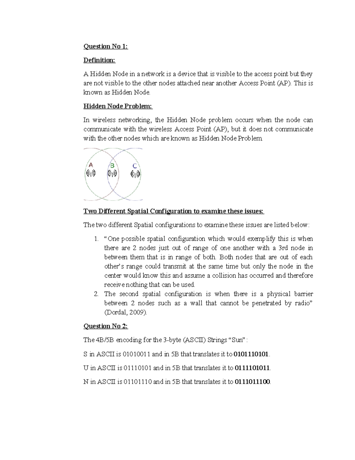 Written Assignment Unit 3 - Question No 1: Definition: A Hidden Node in a network is a device ...
