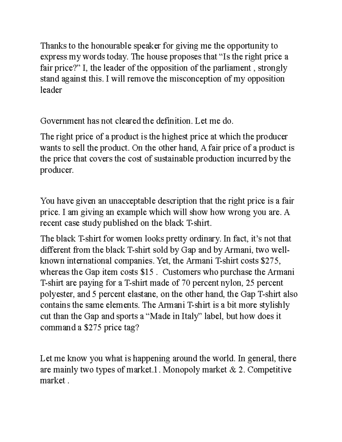 Debate Script 2 - Assignment on this course. - Thanks to the honourable ...