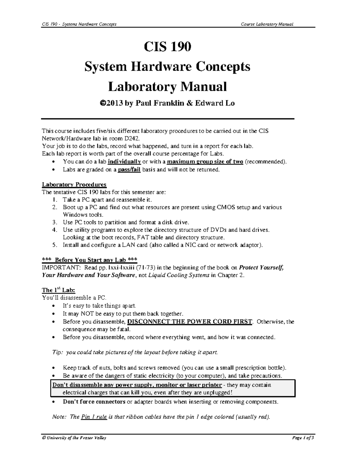 Lab Assignment 1 - CIS 190 - CIS 190 - Systems Hardware Concepts Course ...