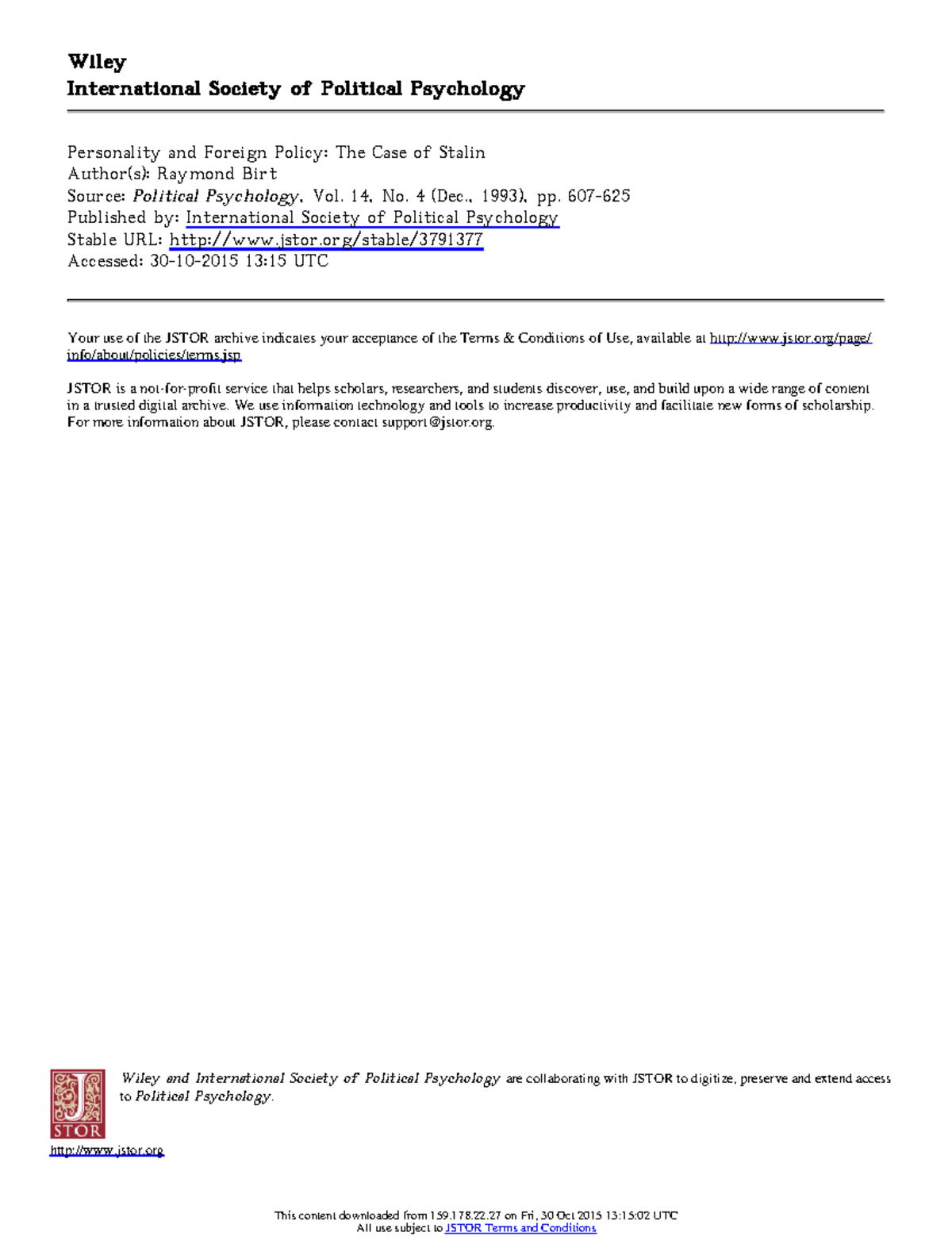 Personality and foriegn policy - Wiley and International Society of ...