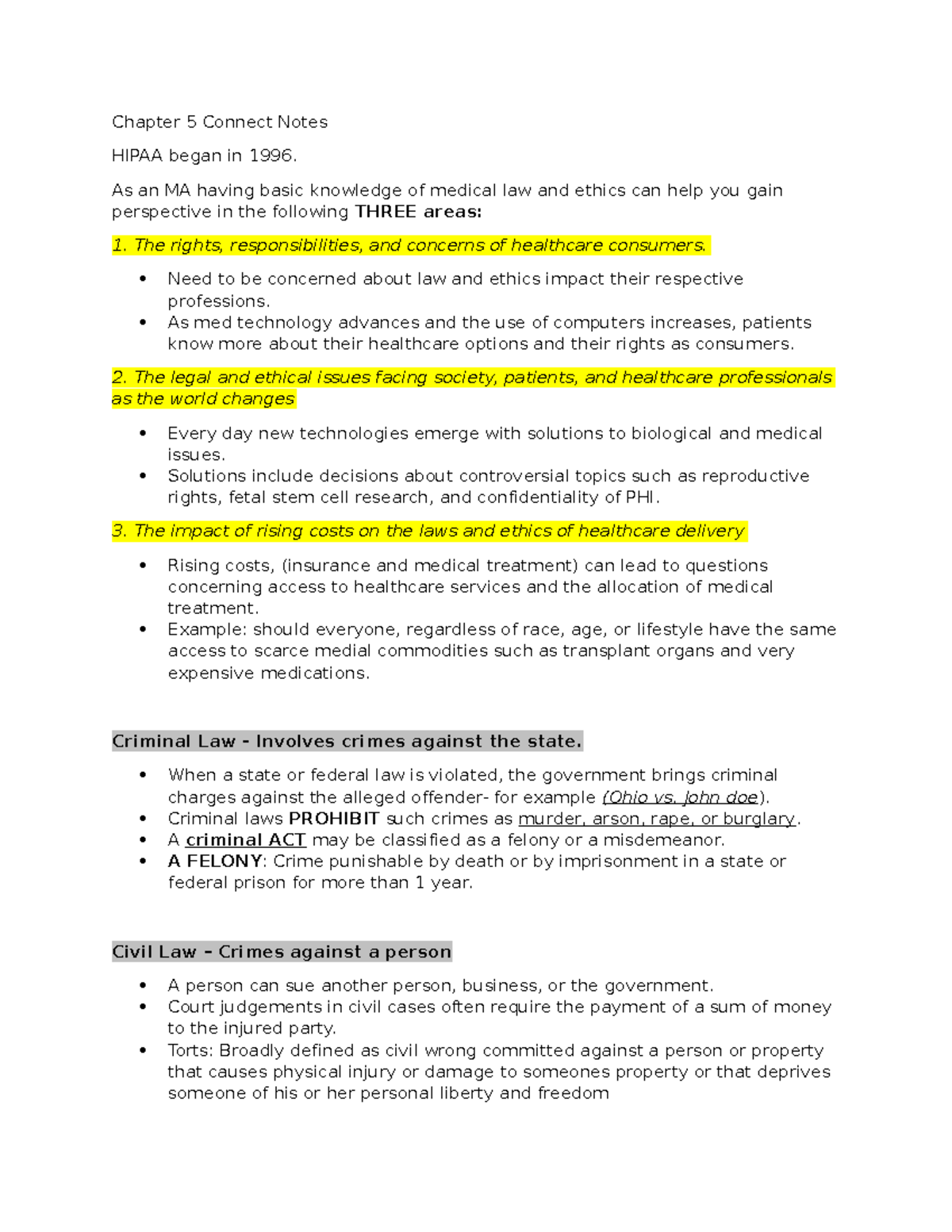 Chapter 5 Connect Notes - Chapter 5 Connect Notes HIPAA began in 1996 ...