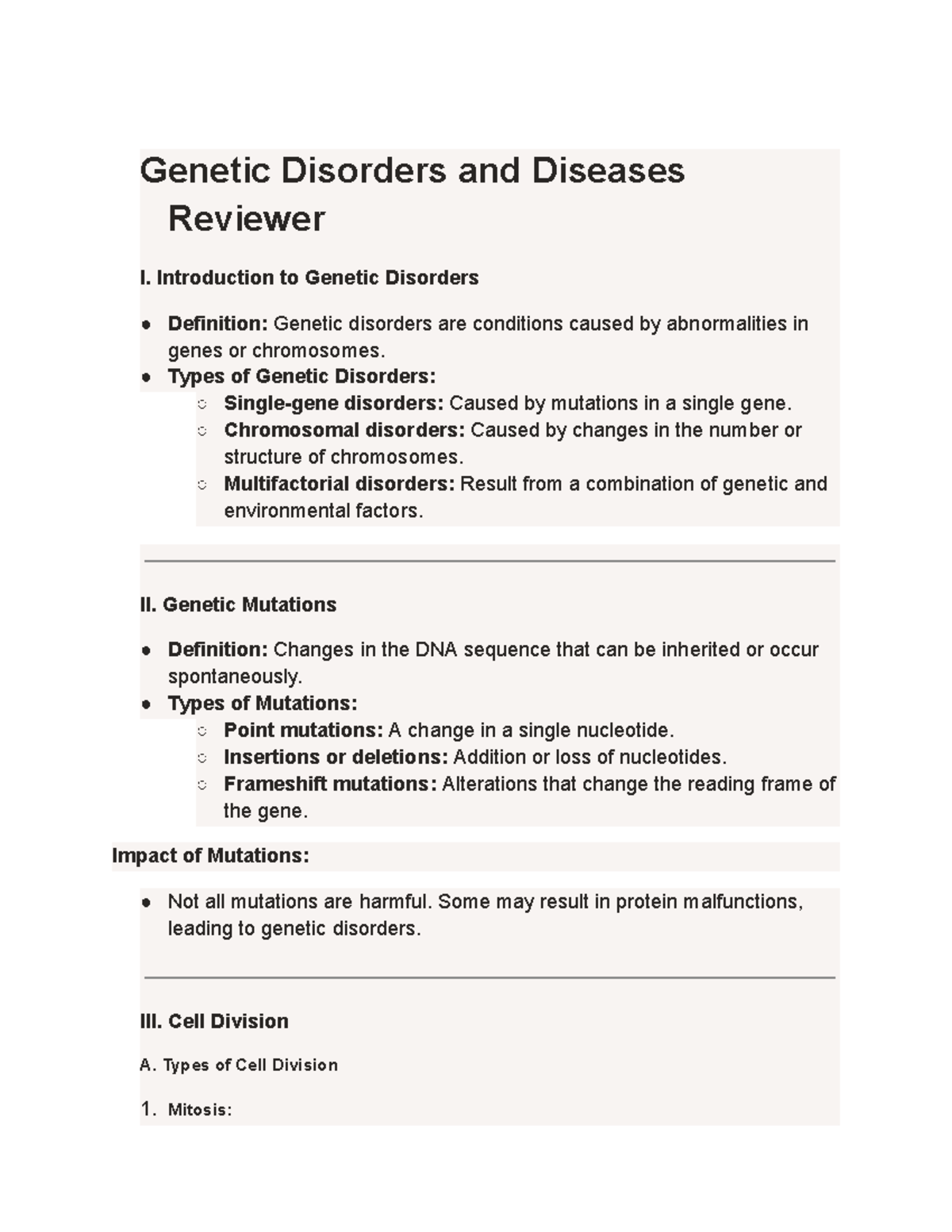 Genetics - just reviewer - Genetic Disorders and Diseases Reviewer I ...