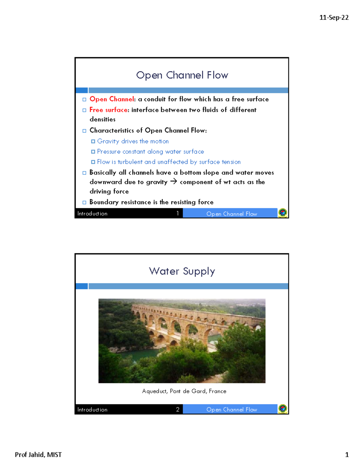 History OCF - Open Channel Hydraulics - Open Channel Flow Open Channel ...