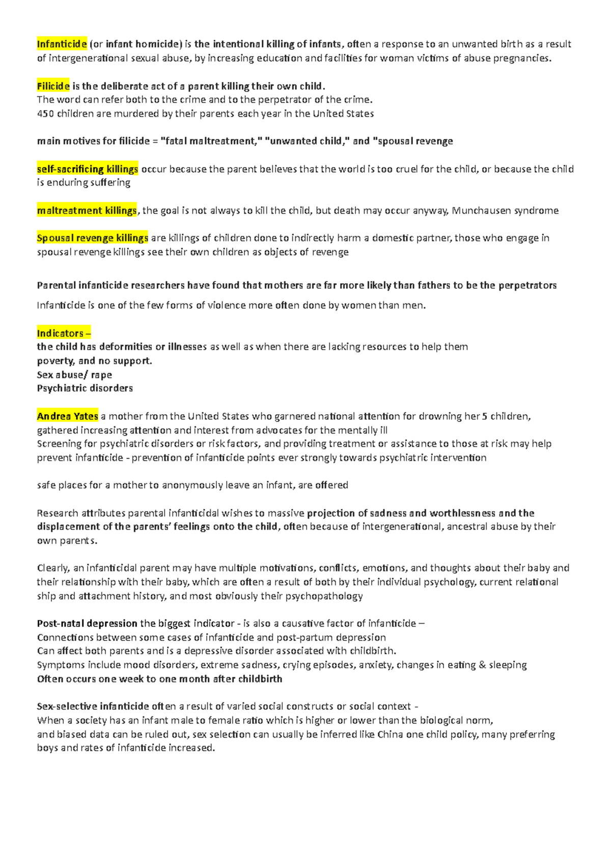 Infanticide Notes - Infanticide (or infant homicide) is the intentional ...